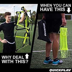 QuickPlay PRO No Tangle Agility Ladder with Quick Lock Adjustable Flat Rungs + Carry Bag (11-Rung) Multi-Sport Speed Ladder/Training Ladder