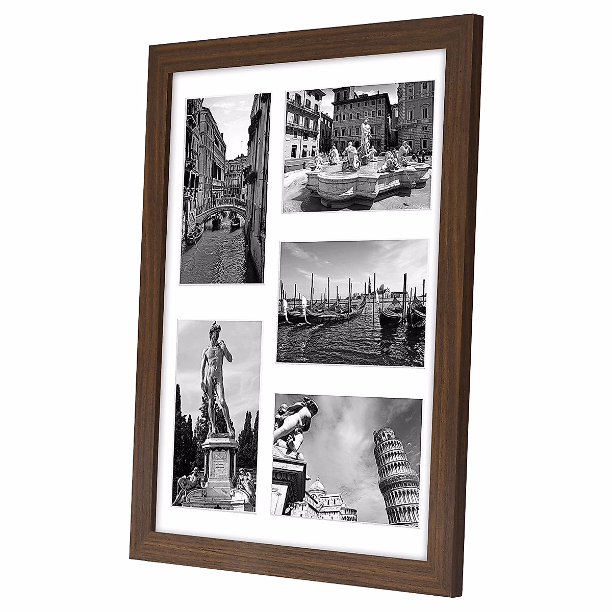 Americanflat 11x14 Collage Picture Frame in Walnut - Displays Five 4x6 Frame Openings or Use as 11x14 Picture Frame Without Mat - Engineered Wood, Shatter Resistant Glass, and Includes Hanging Hardware