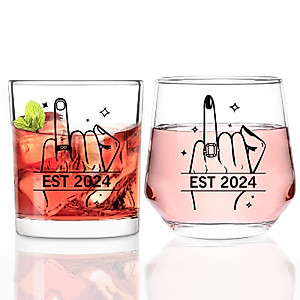 Futtumy Ring Finger Est 2024 Wine Glasses and Whisky Glasses, Wedding Gifts for Couples, Bridal Shower Gifts, Bride and Groom Gifts, Engagement Gifts for Couples Mr. Mrs. His Hers Bride To Be