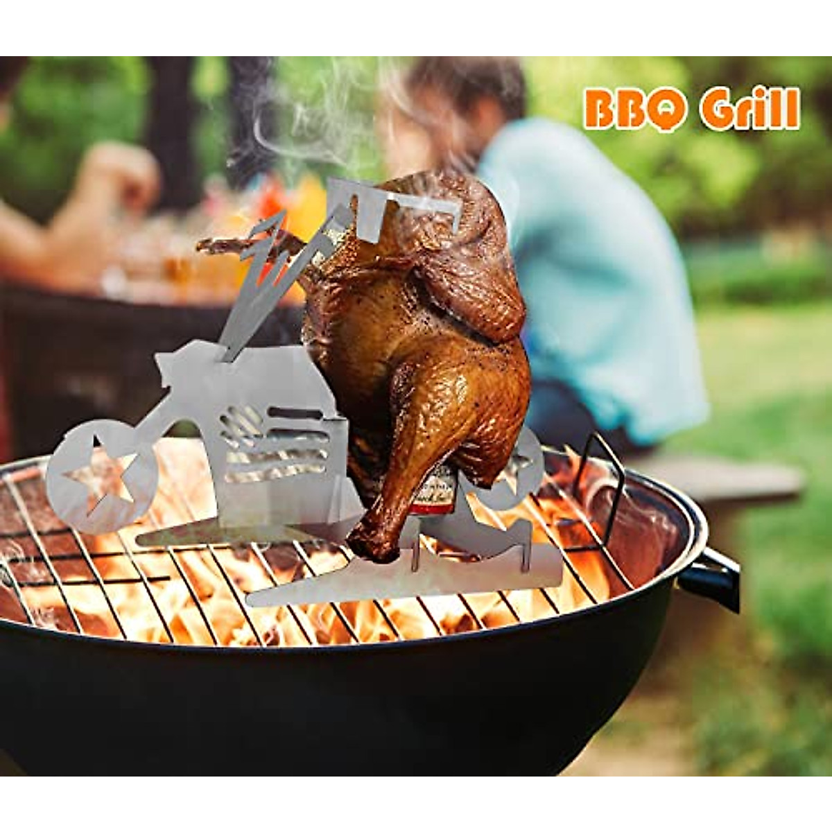 Motorcycle Beer Can Chicken Holder for Grill, Portable Beer Chicken Stand, Roast Chicken Rack for Outdoor BBQ (Five-Pointed Star)