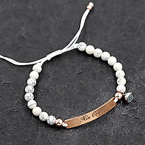 Uloveido His Crazy Her Weirdo Couple Bracelets Stainless Steel ID and Natural Beads Handmade Braided Rope Bracelet Set for Men Women Adjustable (His Crazy Her Weirdo)