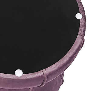 Joveco Round Velvet Ottoman, Upholstered Vanity Stool Footrest Footstool Side Table Seat with Metal Band for Makeup Room Living Room Bedroom (Purple)