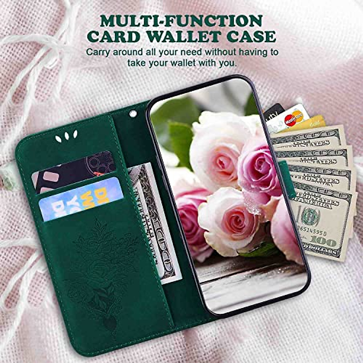 MojieRy Phone Cover Wallet Folio Case for Oppo REALME 7 PRO, Premium PU Leather Slim Fit Cover for REALME 7 PRO, 2 Card Slots, Fashion Cover, Green