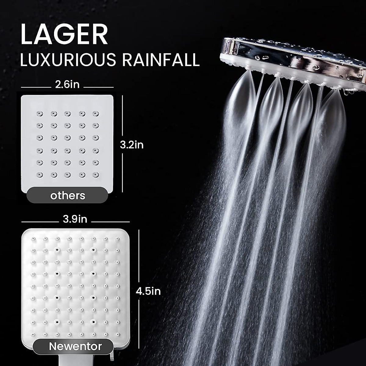 High Pressure Shower Head with Handheld Newentor Shower Head with 6 Spray Settings, Adjustable Detachable Universal Handheld Shower Head Replacement for Adults Children Pets Use, Chrome(No Hose）