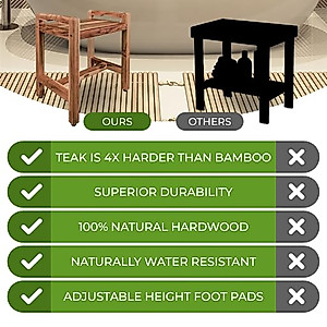 EcoDecors Eleganto Shower Stool 20" Natural Teak Wood Shower Bench with LiftAide Arms Wooden Seat Shower Stool in Earthy Teak Finish