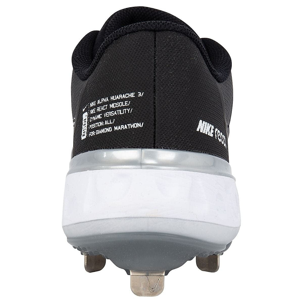 Nike Alpha Huarache Elite 3 Adult Low Metal Baseball Cleats, Black/White, 8