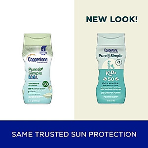 Coppertone Pure and Simple Kids Sunscreen Lotion, Zinc Oxide Mineral Sunscreen for Kids, Tear Free, Broad Spectrum SPF 50 Sunscreen, 6 Fl Oz Bottle
