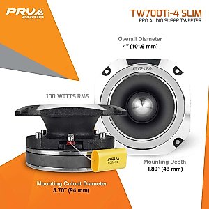 PRV AUDIO 4 Inch Titanium Bullet Tweeter Pair TW700Ti-4 Slim Profile, 200 Watts Program Power, 4 Ohm, 100 Watts RMS, 1.5 in Voice Coil Super Tweeter Pro Car Audio (Pair)
