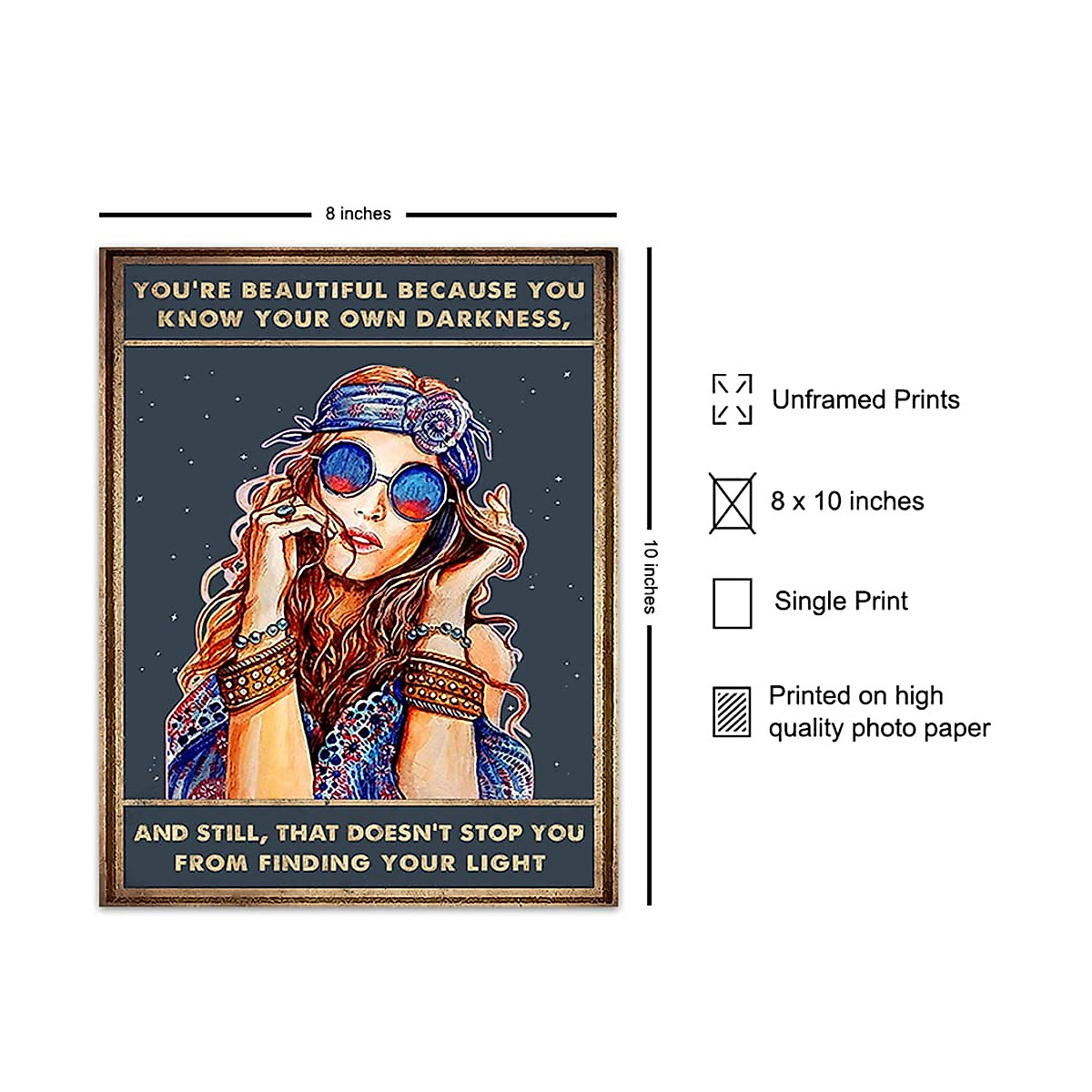 Motivational Wall Decor for Women - Positive Quotes Boho-chic Wall Art - Hippie Poster - Encouragement Gifts for Women BFF Teen Girls - Women's empowerment Wall Art - Inspirational Art - UNFRAMED 8X10