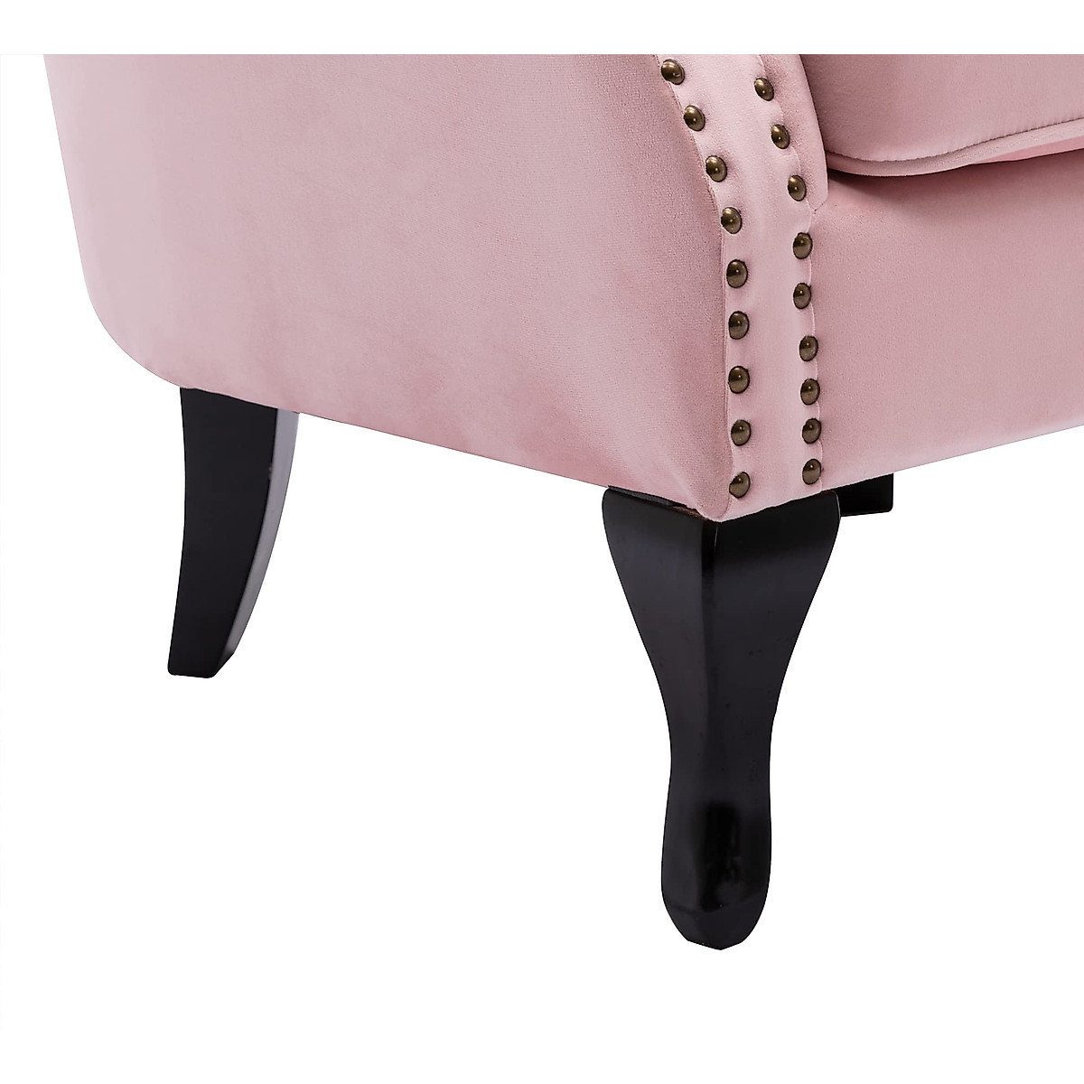 Janoray Mid Century Modern Accent Chair Upholstered Armchair Comfy Velvet Fabric Single Sofa with Tufted Wingback for Small Spaces Bedroom Living Room, Pink