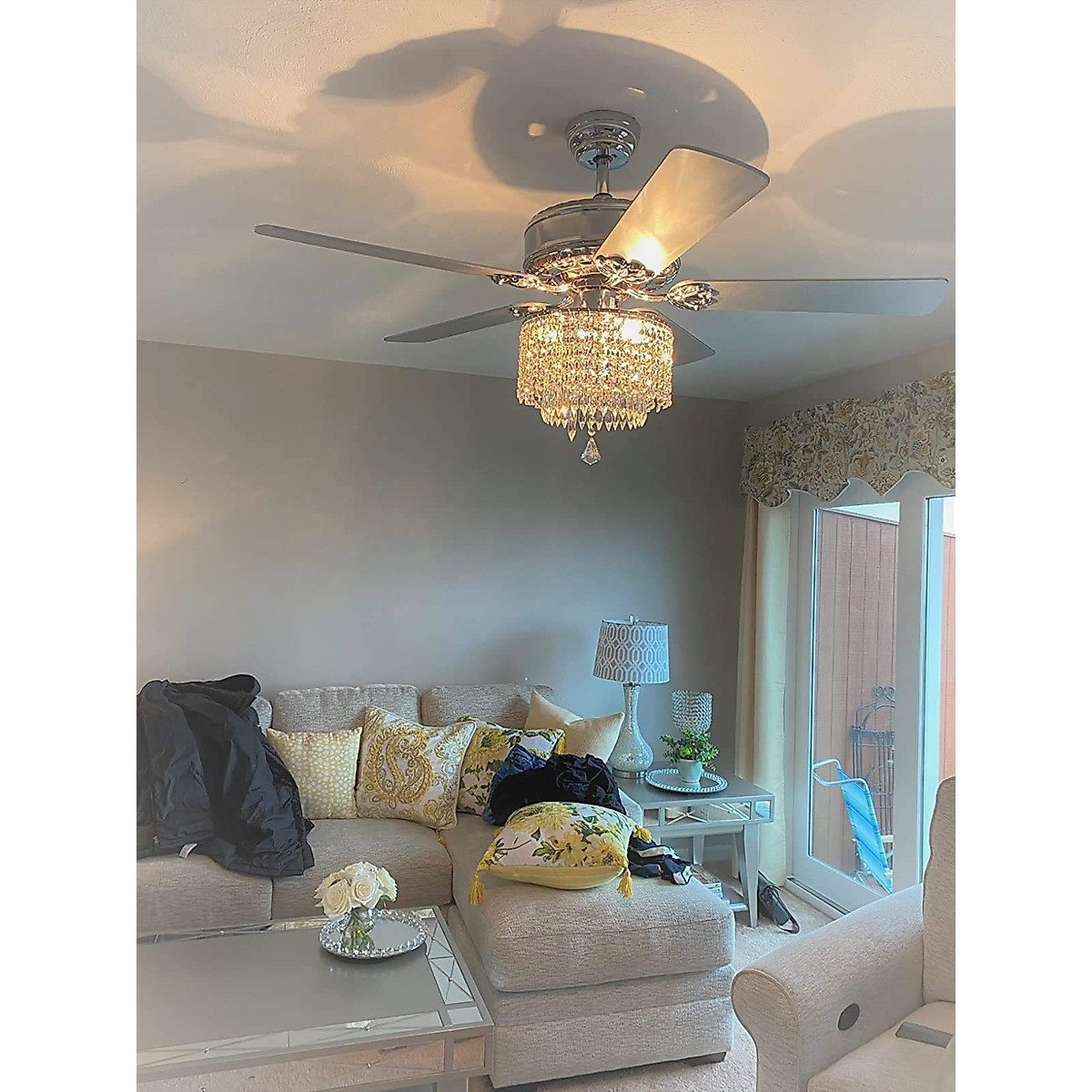 Bella Depot 52" Crystal Chandelier Ceiling Fan with Light and Remote, Dual-Sided Blades Modern Chandelier Fan for Living Room Dining Room Bedroom