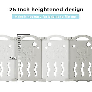 Albott Upgraded Foldable Baby Playpen Foldable Thicken Kids Safety Play Fence Toddler Play Yard 2-Panel Extension (Grey)