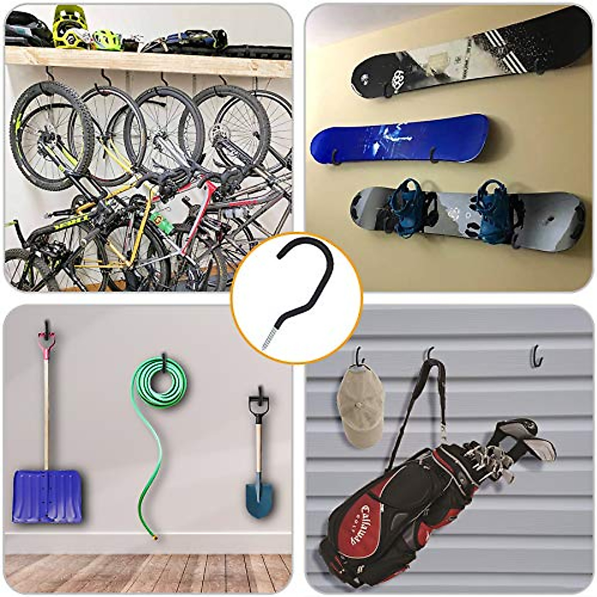 KURUI Bike Hooks for Garage Wall, 6 Pack Heavy Duty Bicycle Hangers for Hanging with PVC Coating, Wall Mount Bicycle Storage for Ceilings, Space Saving Utility Organizer for Basement Warehouse
