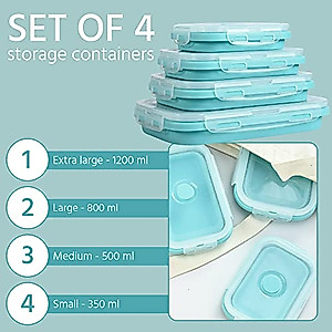 Collapsible Food Storage Containers with Lids - Silicone Container - Adjustable Food Storage Container - Bento Collapsable Lunch Box - Collapsible Camping Set - Collapsible Bowls with Lids - Meal Prep Containers Reusable - Travel Food Containers Set of 4