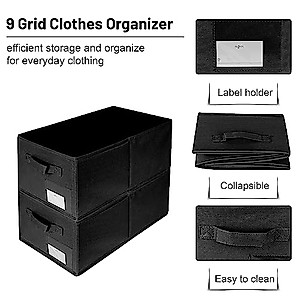 Augfox Set of 3 Tshirt Organizer - 9 Grid Large Size Drawer Organizer Clothes, Versatile Clothes Organizer for Jeans, Pants, Tshirts and More (Black, 17.7" L x 9.8" W x 7.1" H)