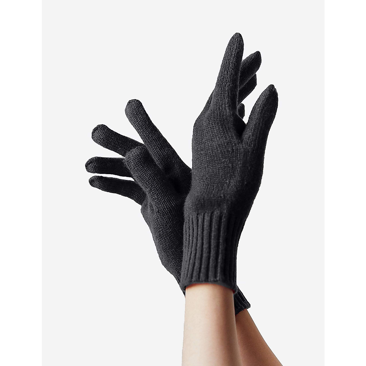 State Cashmere Jersey Knit Gloves with Ribbed Cuffs - Classic Design for Men & Women Made with 100% Pure Inner Mongolian Cashmere - Ultra Warm Winter Accessories - (Black, One Size)