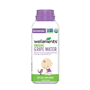 Wellements Organic Gripe Water, 4 Fl Oz, Eases Baby's Stomach Discomfort and Gas, Free from Dyes, Parabens, Preservatives