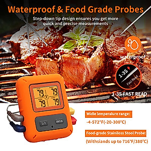 Wireless Meat Thermometer with 4 Meat Probes Remote Cooking Food Thermometer with Alarm Calibration & Timer 500FT Digital Cordless Thermometer for Kitchen Outdoor BBQ Smoker Oven Grill Fryer Beef