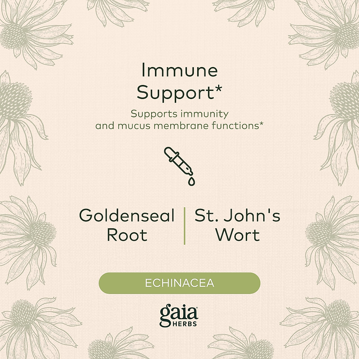 Gaia Herbs Echinacea Goldenseal Supreme Liquid Extract - Immune Support Supplement to Help Maintain Mucus Membrane Function - With Echinacea, Goldenseal Root & St. John’s Wort - 1 Fl Oz (15 Servings)