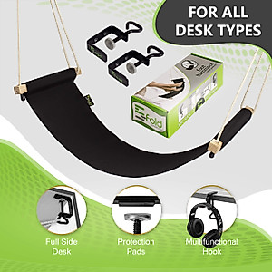 Foot Hammock Under Desk | Adjustable Desk Foot Rest Hammock Office | Under The Desk Hammock for Feet Suitable for All Desk Types & Bonus Included by 5fold Products (Black)