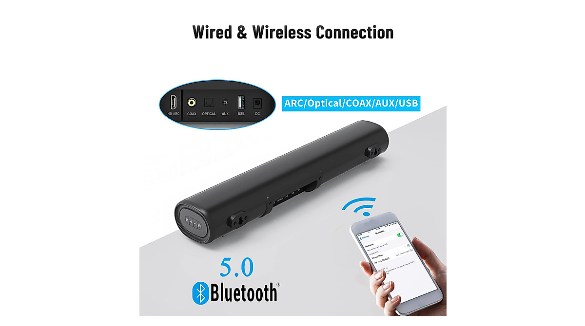 littoak Small Sound Bar - Powerful Sound with Bluetooth 5.0