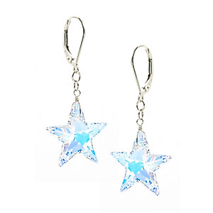 LTC Designs Austrian Crystal Aurora Borealis Star Drop Earrings for Women and Teens