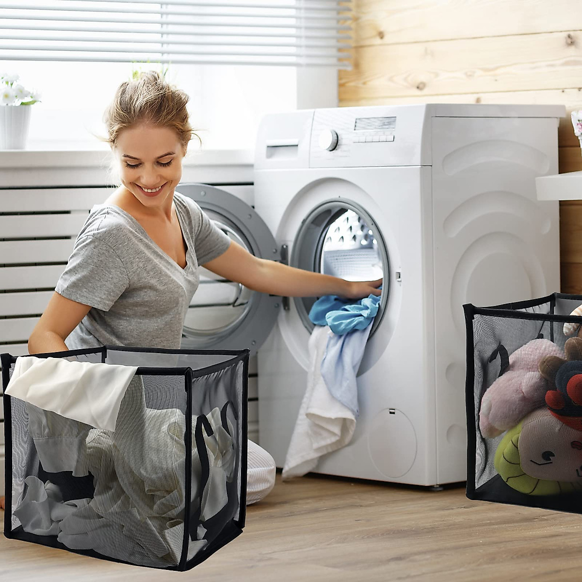 Small Laundry Basket - 1Pcs Laundry Hamper Bag Foldable Dirty Clothes Mesh Basket with Handles Suitable Washing Storage Room Portable Collapsible…