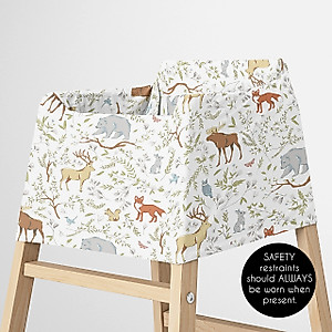 Sweet Jojo Designs Woodland Animal Toile Boy or Girl Infant Baby Car Seat Cover Nursing Breastfeeding Shopping Cart Stroller Canopy - Blue Grey Green Gender Neutral Forest Animals Brown Bear Deer Fox