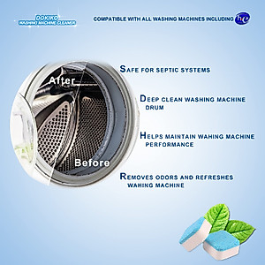 DOKIKO Washing Machine Cleaner tablets 18 Pack- Deep Clean Tablets for HE Front Loader & Top Load Washer, Eco-Friendly Septic Safe Deodorizer to Clean Inside Drum & Tub Seal.