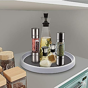 COMELYJEWEL 4pcs/pack Inner 9-inch Lazy Susan Kitchen Pantry Spice Rack Fridge Holder White Grey Non Skid Turntable Cans Cabinet Under Sink Organizer