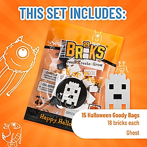 Strictly Briks Compatible with Lego Toy Building Block, Halloween Ghost Bricks, 15 Trick or Treat Goody Bags, 18 Pieces per Pack, 100% Compatible with All Major Brands, for Kids Ages 4+