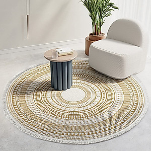 LIULA 3Ft Round Cotton Area Rug,Shapes Chic Decorative Boho Mandala Circle Rug with Tassels, Washable Indoor Floor Throw Area Rug for Living Room, Kid Playroom, Nursery Room
