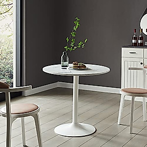 Modern Round Dining Table 31.5" - Round Dining Table with Faux Marble Top and Pedestal Base - Mid-Century Leisure Table White - Modern Round Coffee Table for Kitchen, Dining Room, Living Room