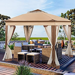 UDPATIO Pop Up Gazebo 11'x11' Patio Instant Gazebo Tent with Mosquito Netting, Outdoor Canopy Shelter with 121 Square Feet of Shade, Soft Top Metal Frame Gazebo for Lawn, Garden, Backyard and Deck