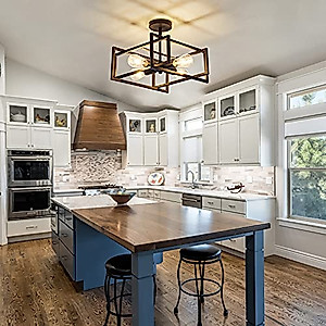 ZGLAOJT 4-Lights Close to Ceiling Light，Black Light Fixture Industrial Flush Mount Ceiling Light ，Farmhouse Chandelier Lighting for Kitchen Island Dining Room Bedroom Foyer Hallway