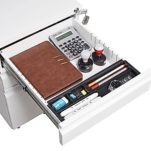 SumKea 17.71'' Rolling 3-Drawer Mobile Lock, Office Storage, Pre-Assembled Metal File Cabinet Except Wheels Under Desk, White