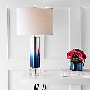 JONATHAN Y JYL1069A Edward 27" Glass/Crystal LED Table Lamp Contemporary Transitional Bedside Desk Nightstand Lamp for Bedroom Living Room Office College Bookcase LED Bulb Included, Blue
