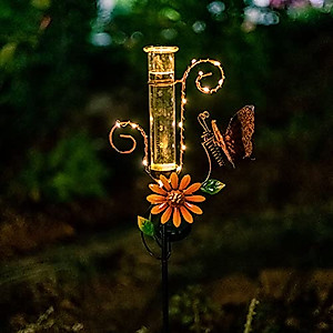 Stargarden Butterfly Rain Gauge Outdoor,Solar Garden Rain Gauge Decorative Waterproof for Yard Garden Patio Lawn