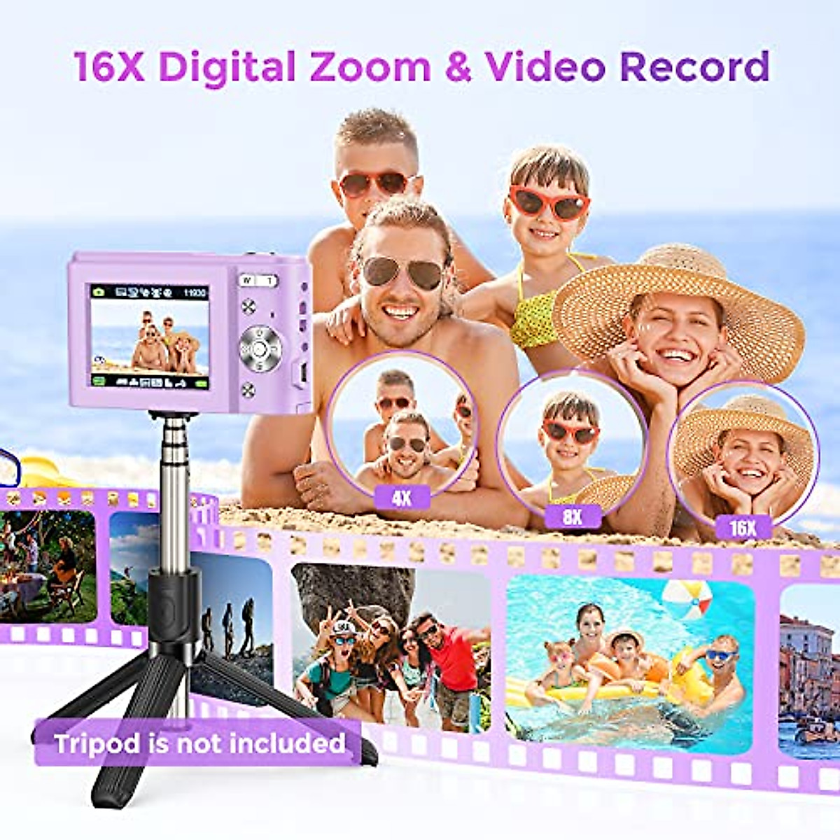 TOBERTO Digital Camera, 1080P HD Vlogging LCD Mini Camera with 16X Zoom 36MP Digital Point and Shoot Camera Video Camera, for Kids Students Beginners Beauty Face