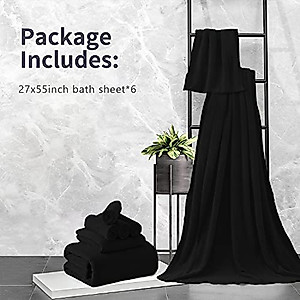 Junsey Black Bath Towels Set of 6, Bathroom Towels 27x55in Quick Dry Towel Set 600 GSM Microfiber Towels Super Soft Absorbent Shower Towels for Bathroom Hotel Spa Gym Camping Beach