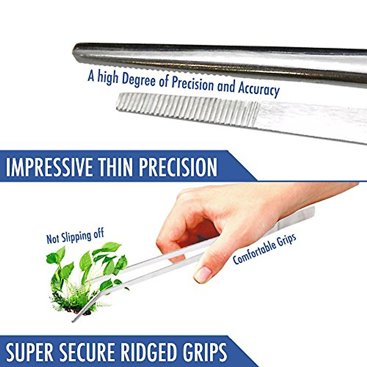 10 Inch Tweezers Stainless Steel Curved Serrated Tip, Heavy Duty Precision Handle Kitchen Cooking Tweezer Tongs, Daily Garden Craft Tool Aquascaping and Repairing