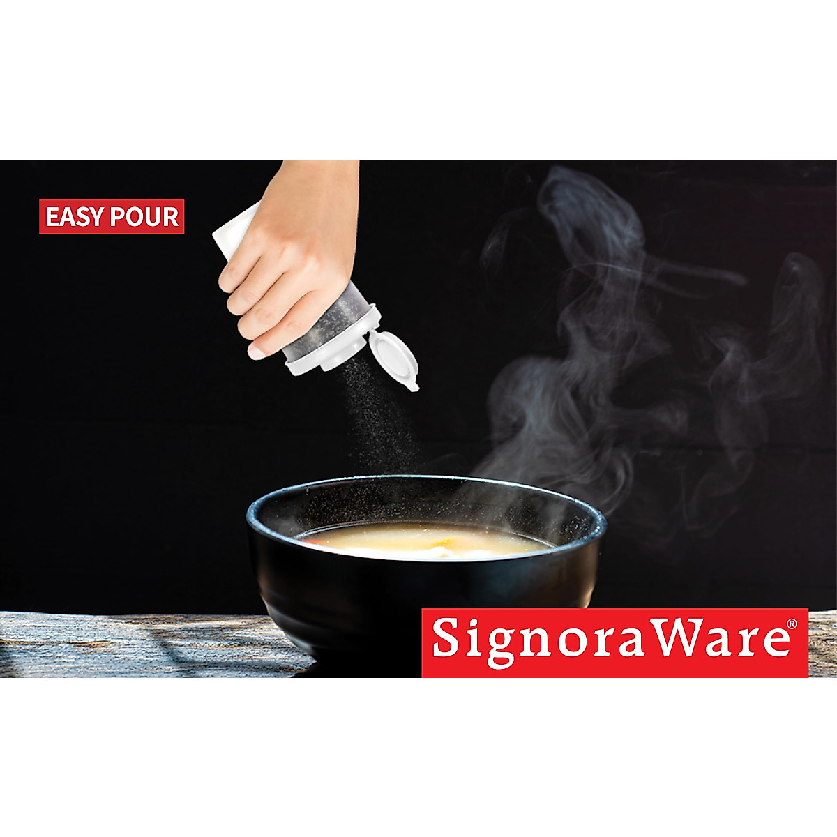 SIGNORAWARE Salt and Pepper Shakers Moisture Proof Set of 2 Large Salt Shaker to go Camping Picnic Outdoors Kitchen Lunch Boxes Travel Spice Set Clear with Red Covers Lids Plastic Airtight Dispenser