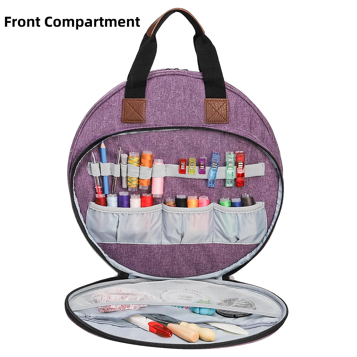 Coloch Embroidery Project Bag with Handle, Purple Stitch Storage Bag Portable Sewing Supplies Carrying Bag for Crafts, Embroidery Hoops, Charts and Threads