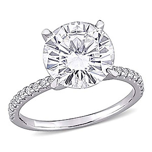 Abbie+Cleo Women's Round Statement Moissanite Ring - White Gold Ring for Women - Anillo de Mujer - Engagement Ring - 10K White Gold Ring (size 7)