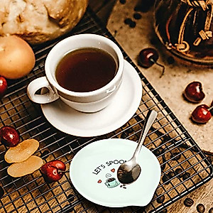 Spoon Rest Small Teaspoon Holder Ceramic Coffee Spoon Holder Coffee Bar Decor for Home Office Coffee Station (Let's Spoon)