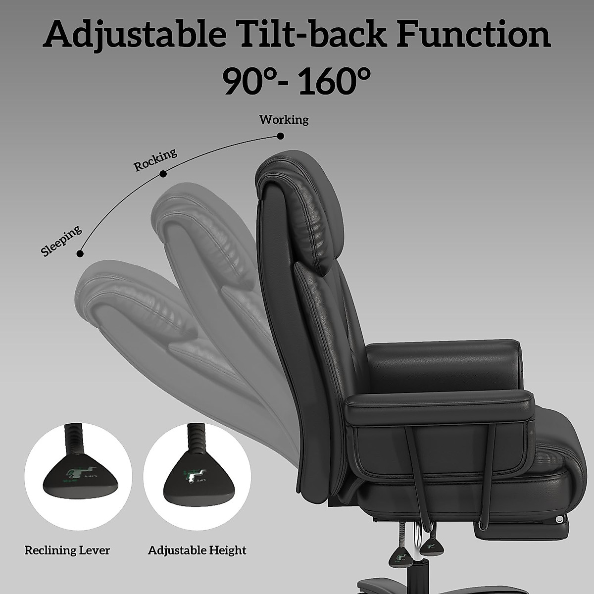 GYI Big and Tall Office Chair 400LBS with Wide Seat and Arms, 160° Reclining Office Chair with Footrest, Comfortable Executive Office Desk Chair High Back, Computer Chair Home Office