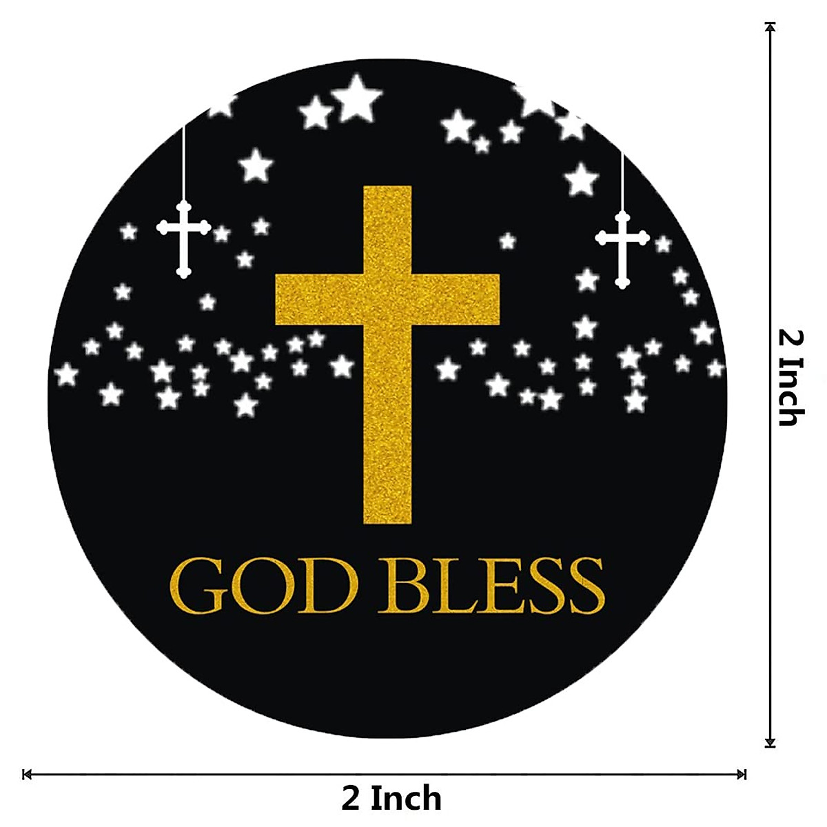 Fedyufook Black and Gold Cross Stickers God Bless Sticker Labels for Religious Baptism, Confirmation, Christening, First Communion - 2 Inches - 50 Count