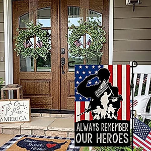 CROWNED BEAUTY Memorial Day Soldier Garden Flag 12x18 Inch Double Sided Always Remember Our Heroes 4th of July Patrioctic American Independence Outside Yard Decor