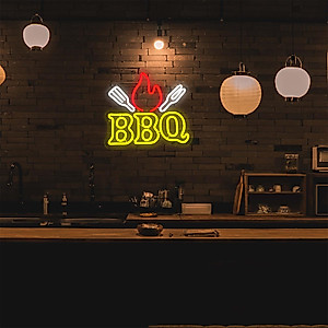 MEOMO BBQ Neon Lights Kebab Led Neon Sign Barbecue Shop Open Sign Wall Mounted Night Light for Barbecue Restaurant Neon Art Wall Hanging Decorative Usb With Switch