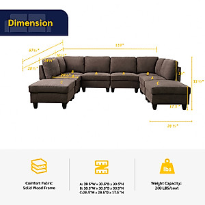Star Home Living Corp. Isabel Upholstered U-Shape Modular Sectional Sofa, Brown
